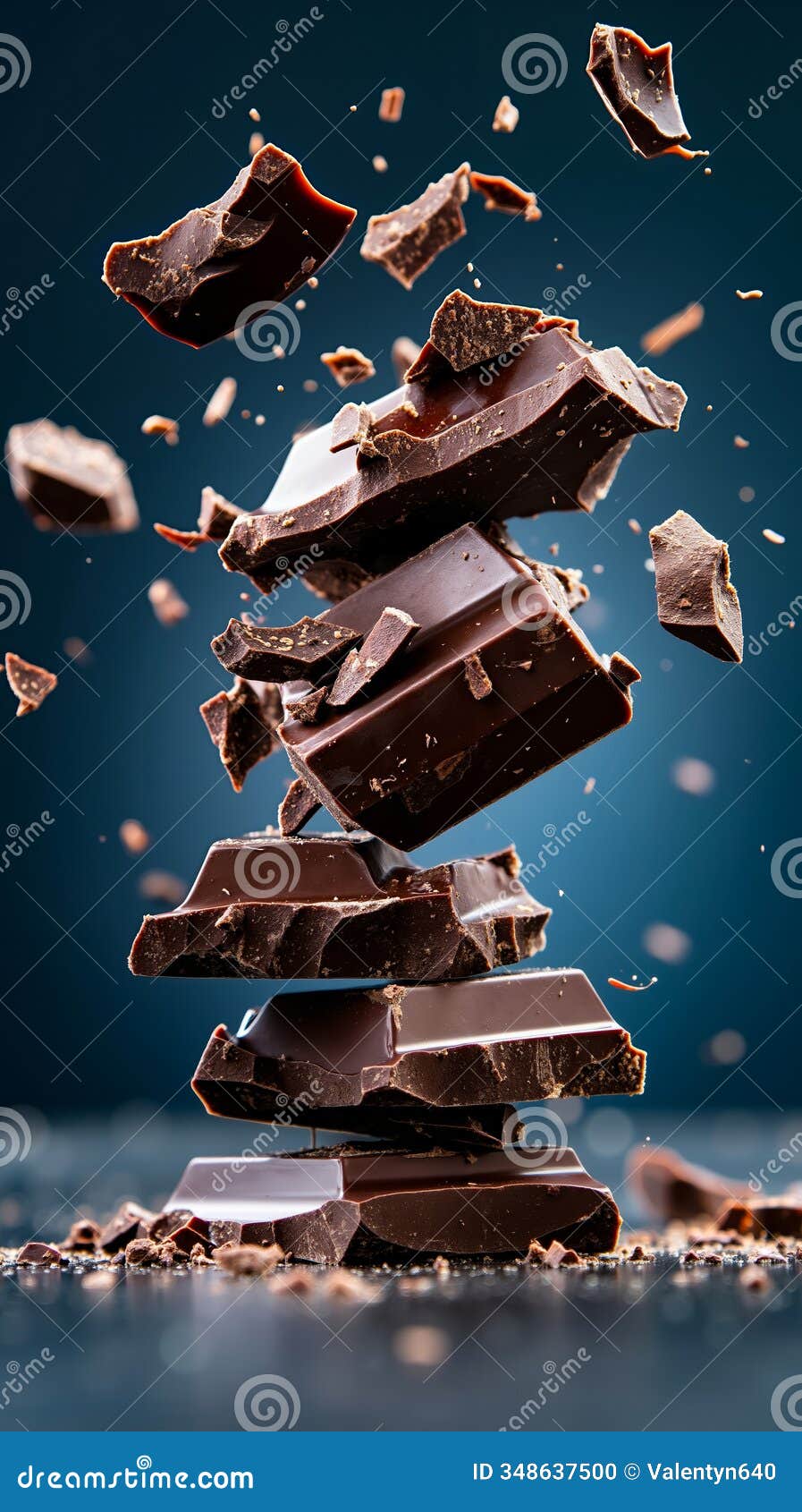 A Pile of Dark Chocolate Pieces Falling into the Air Stock Photo ...