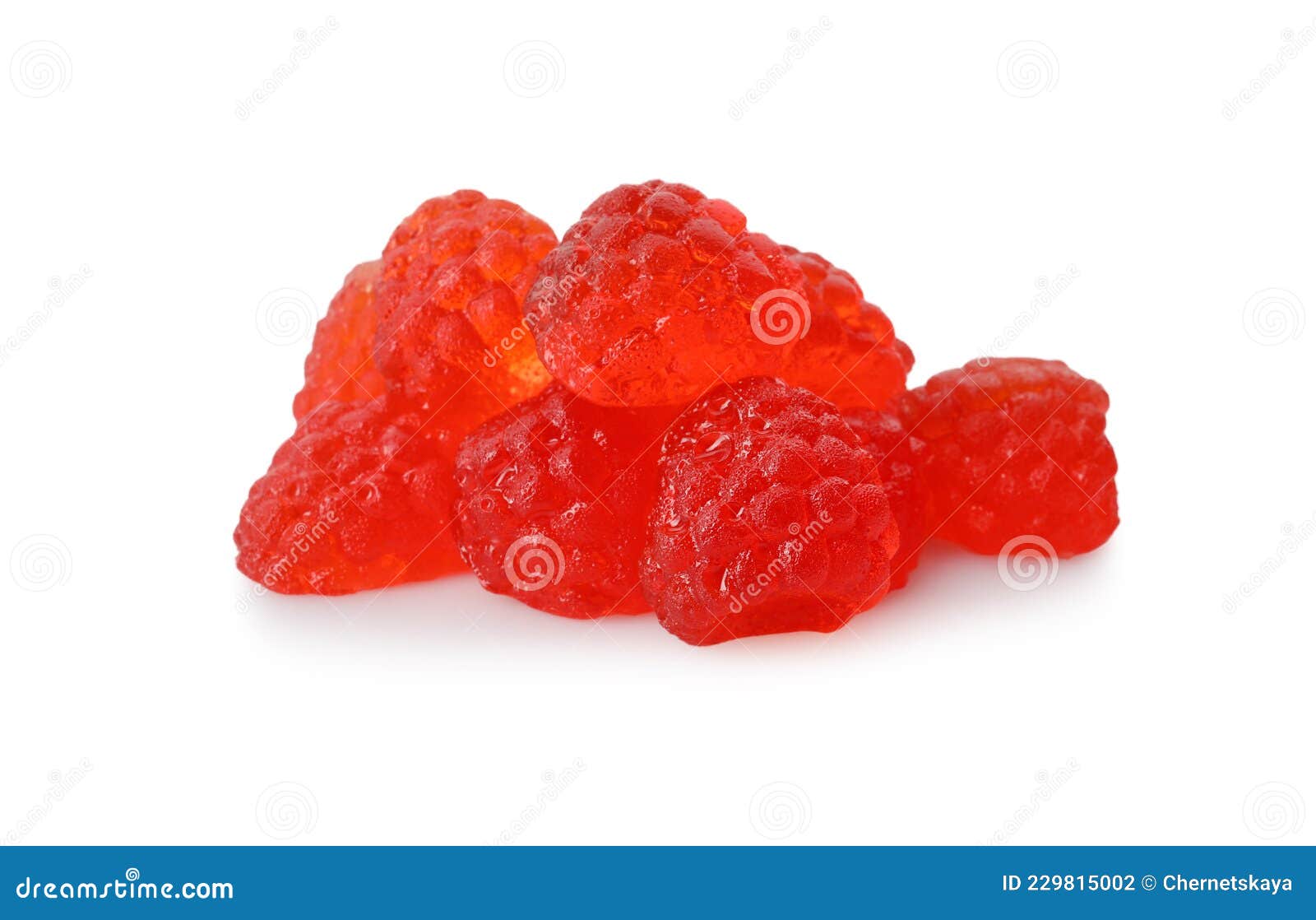 Pile of Delicious Gummy Raspberry Candies on White Background Stock ...