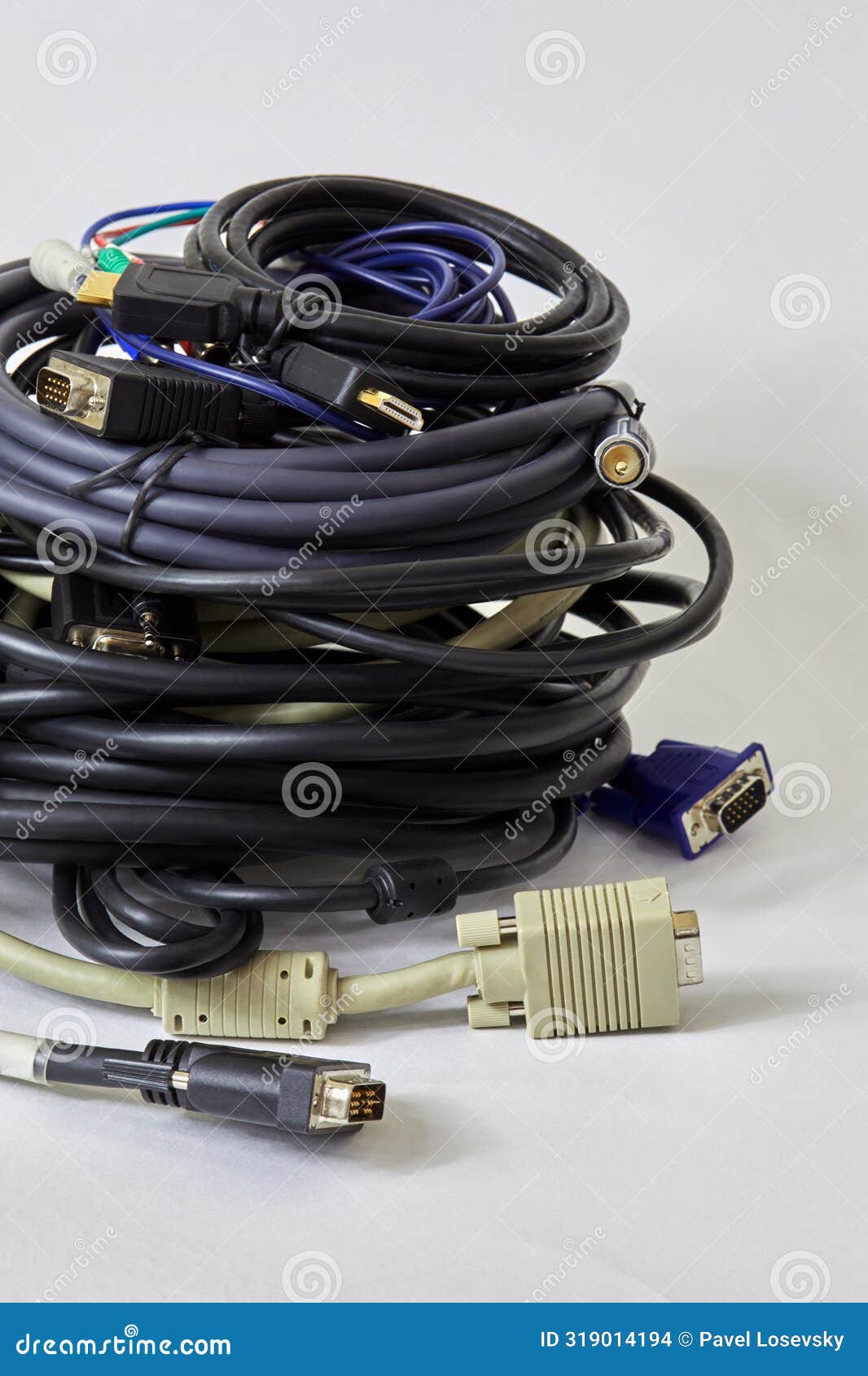 Pile of Different Coiled Computer Cables on White Stock Photo - Image ...
