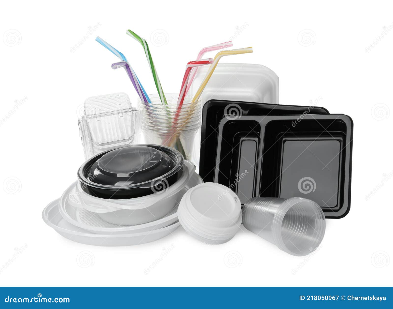 Pile of Different Plastic Items on White Background Stock Image - Image ...