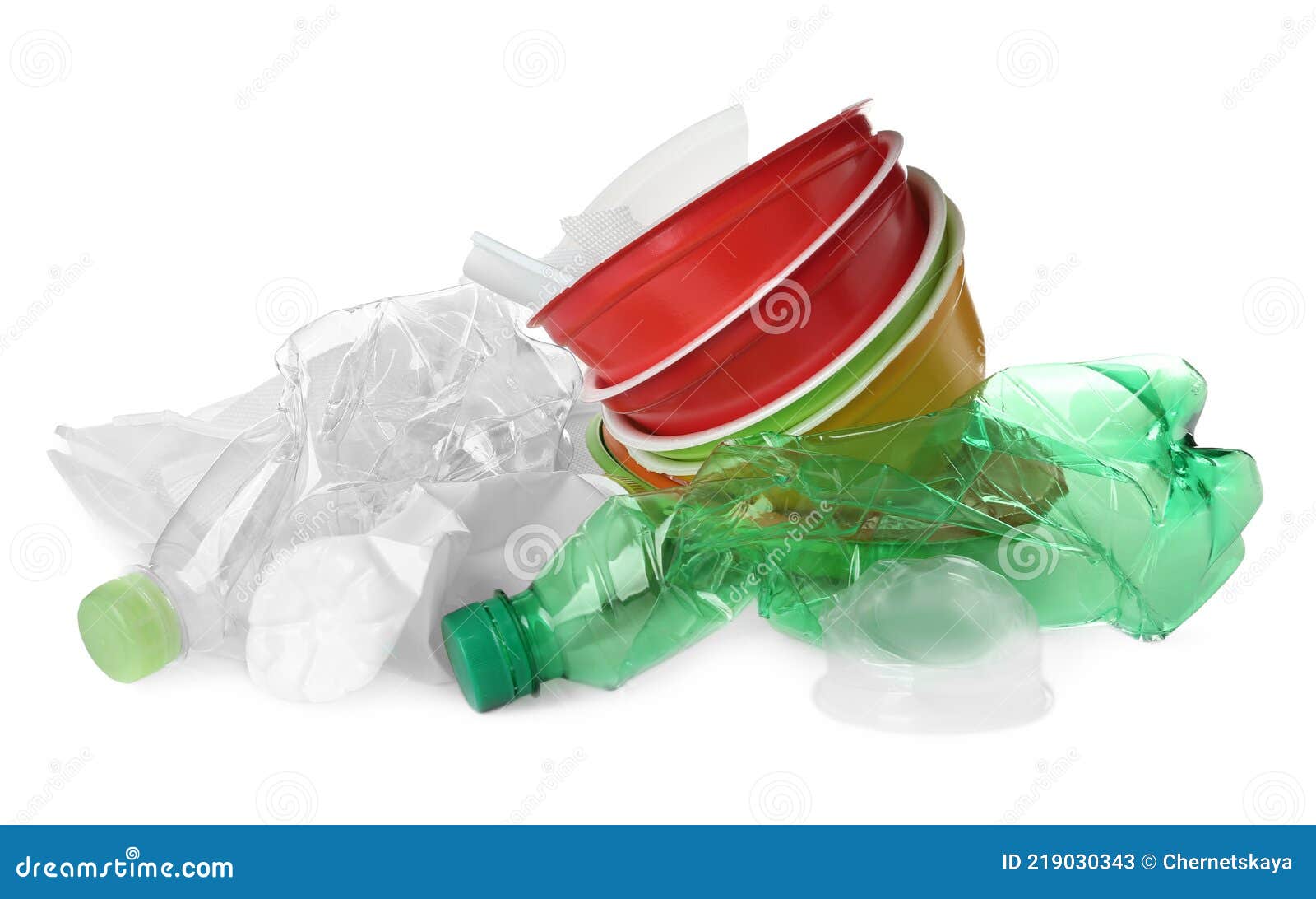 Pile of Different Plastic Items on White Background Stock Image - Image ...