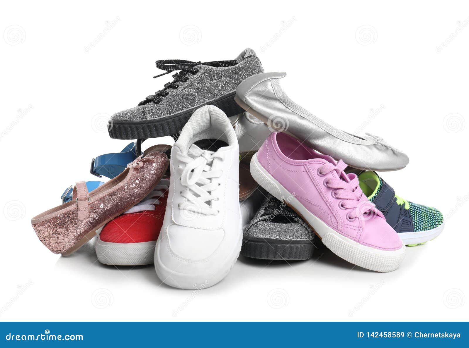 Pile of Different Shoes on White Stock Image - Image of objects ...