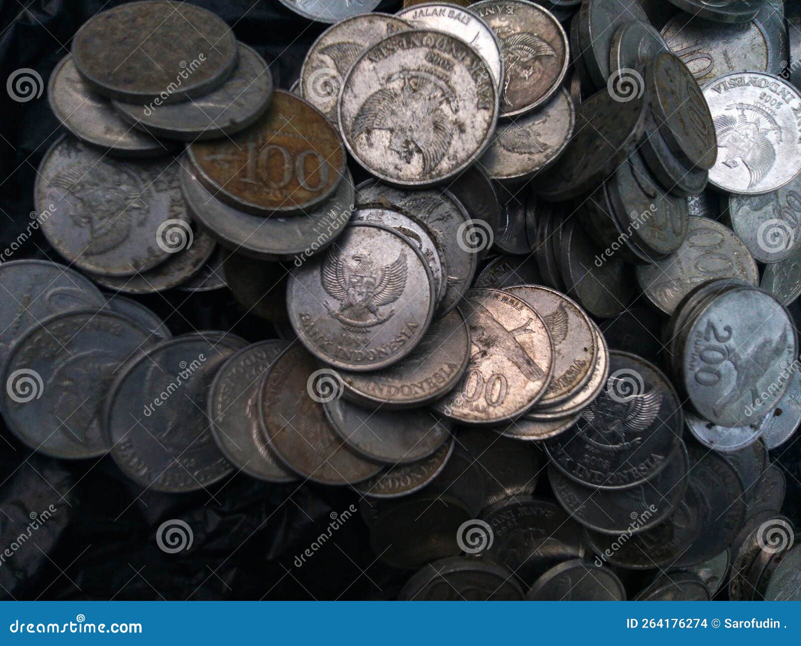 Pile of dirty coins stock photo. Image of iron, wood - 264176274