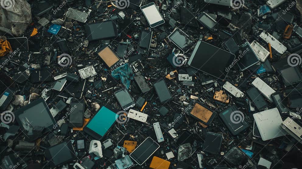 A Pile of Discarded Electronic Devices and Debris Stock Illustration ...
