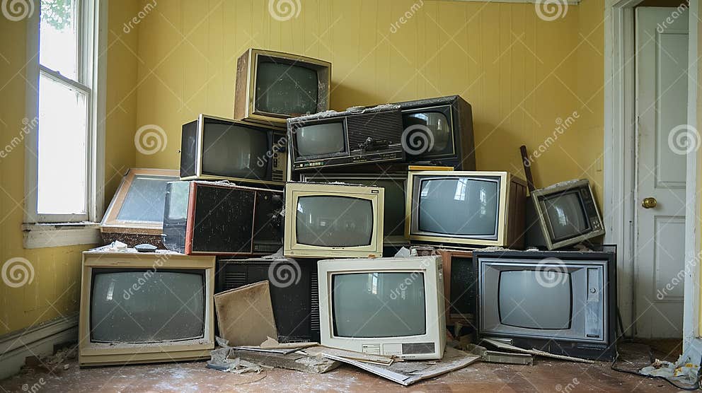 Pile of Discarded Old Television Sets Stock Illustration - Illustration ...