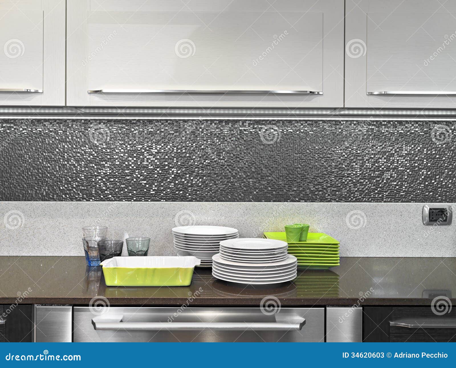 Pile of Dishes in the Kitchen Stock Image - Image of furnishings, tile ...