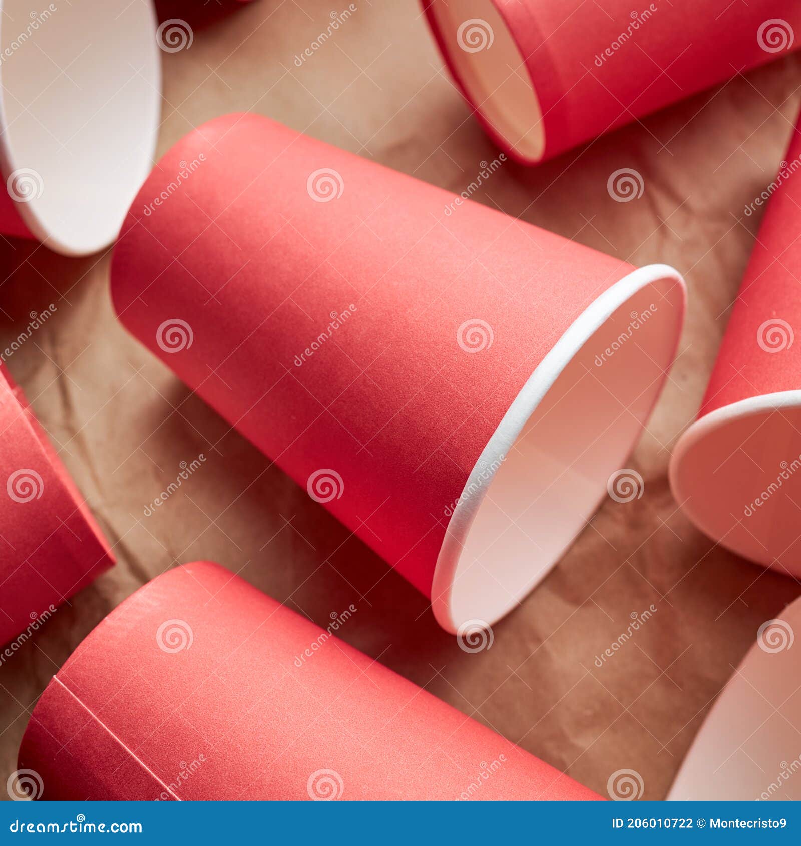 Pile of Disposable Red Paper Cups on Paper Background. Eco Friendly ...