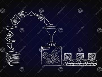 Pile of Docs Turning into Data Block by Factory Machine, Vector Stock ...