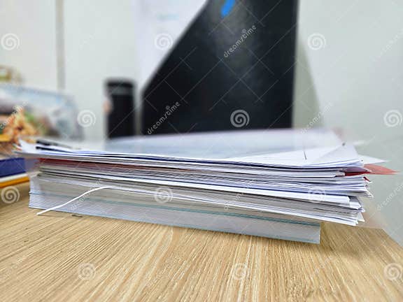 Pile of Document Paper on the Work Desk Stock Image - Image of catalog ...