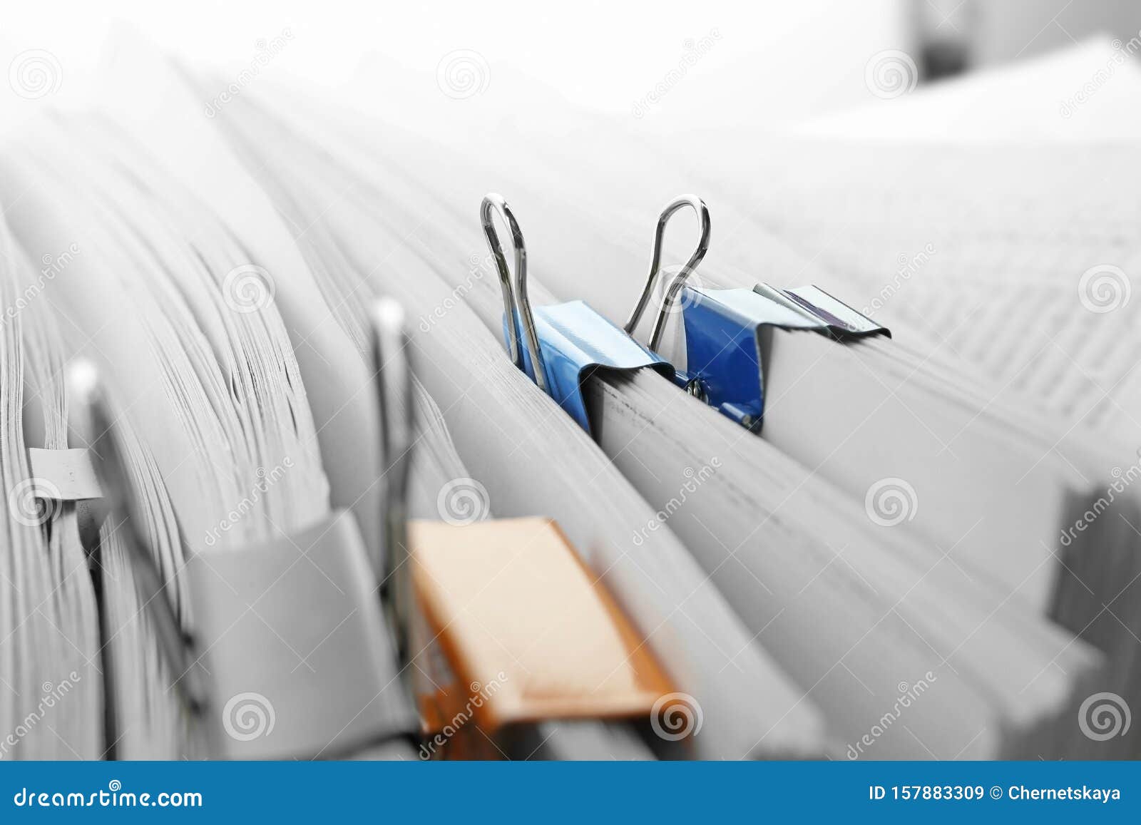 Pile of Documents with Binder Clips Stock Image - Image of paper ...