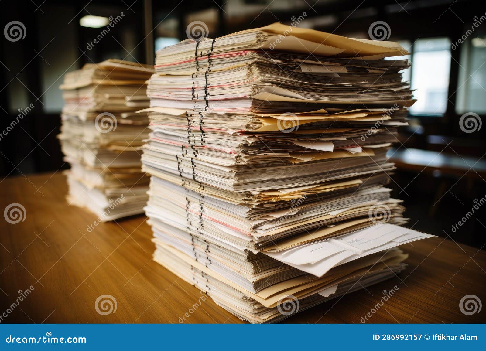 Pile of Documents on Desk in Office, Stack of Business Papers, a Large ...