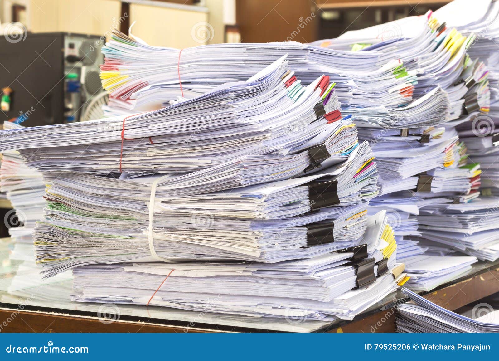 Pile of Documents on Desk Stack Up High Stock Photo - Image of ...