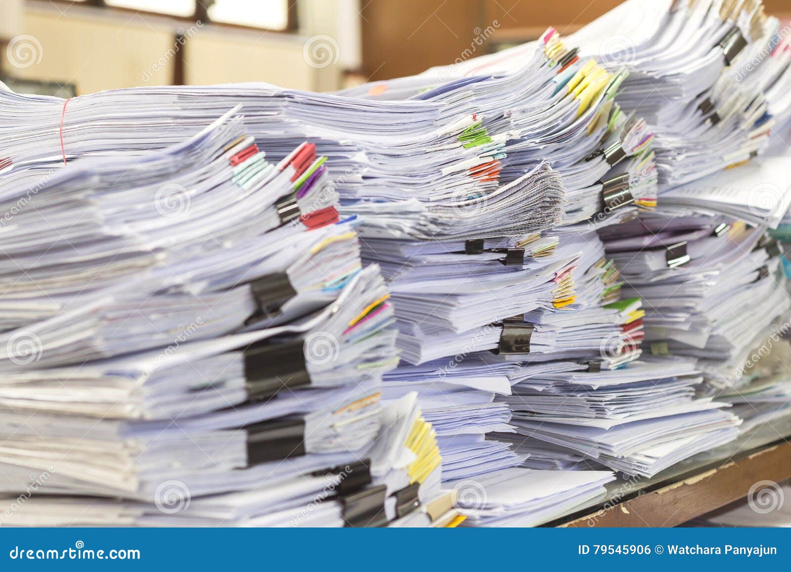 Pile of Documents on Desk Stack Up High Waiting Stock Photo - Image of ...