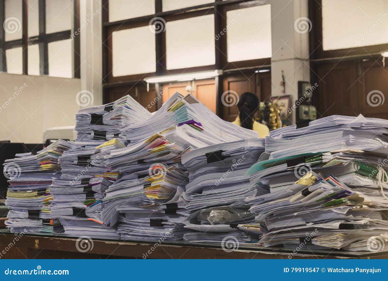 Pile of Documents on Desk Stack Up High Stock Image - Image of business ...