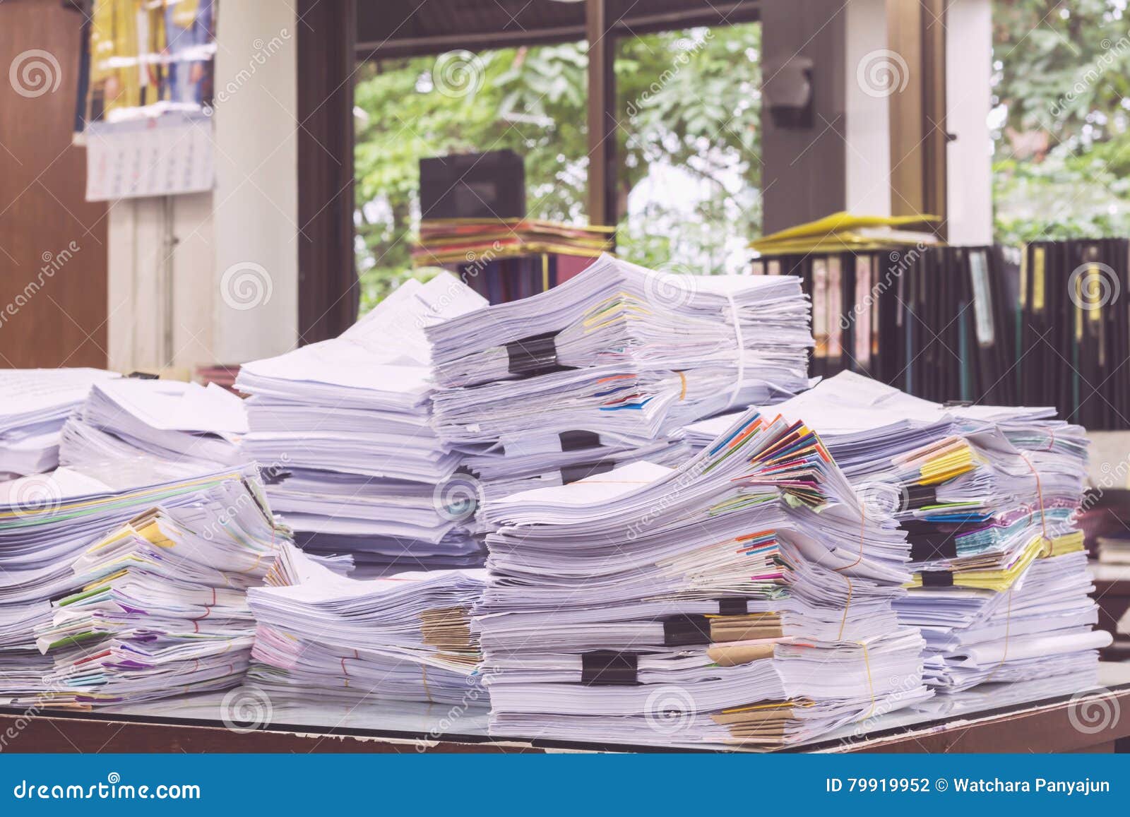 Pile of Documents on Desk Stack Up High Stock Photo - Image of ...