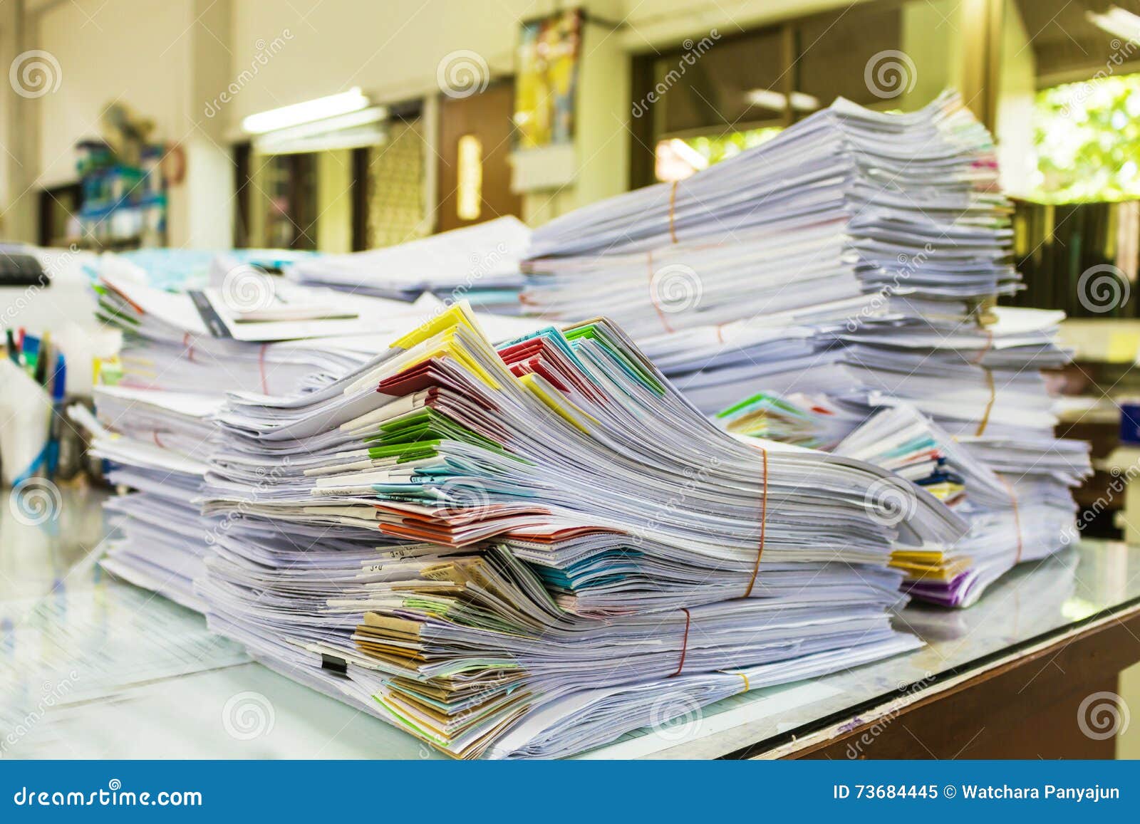 Pile of documents on desk stock image. Image of background - 73684445