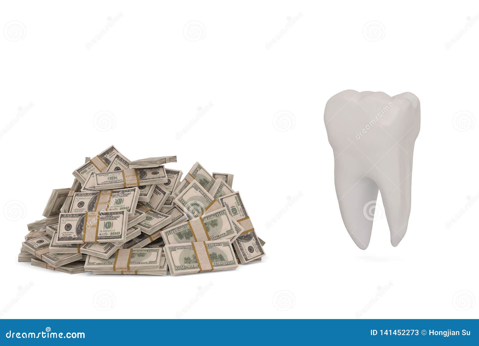 A Pile of Dollars with Teeth Isolated on White Background. 3D ...
