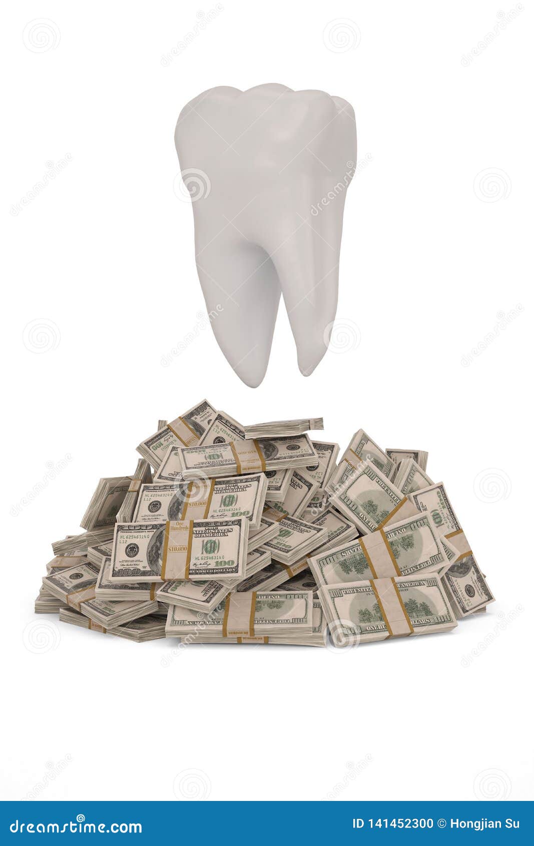 A Pile of Dollars with Teeth Isolated on White Background. 3D ...