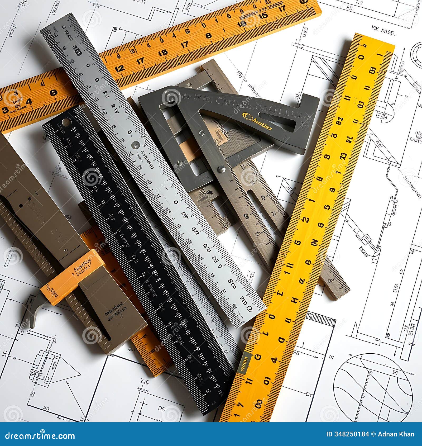 A Pile of Drafting Tools Including Rulers T Squares and Set Squares ...