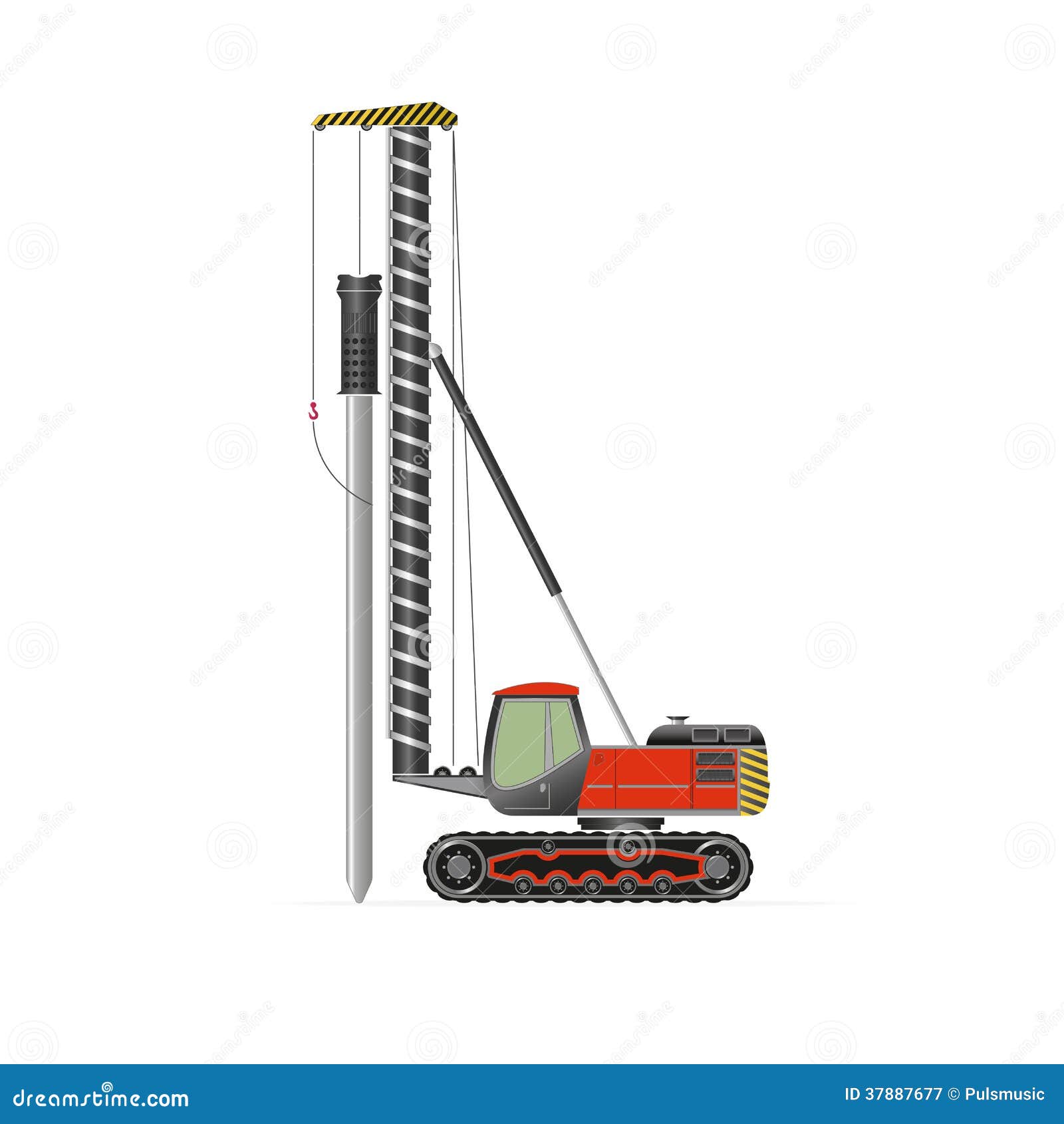 Pile Driver Or Piling Rig Driving A Pole Into The Ground Vector ...