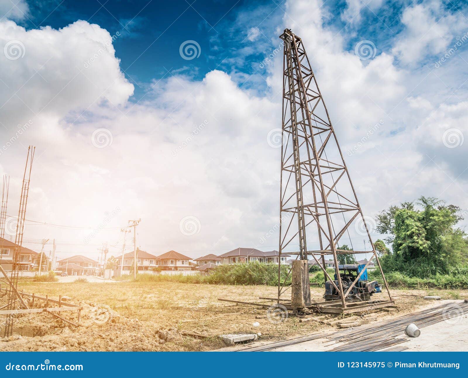 Pile Driver at Construction Site Stock Image - Image of home, concrete ...