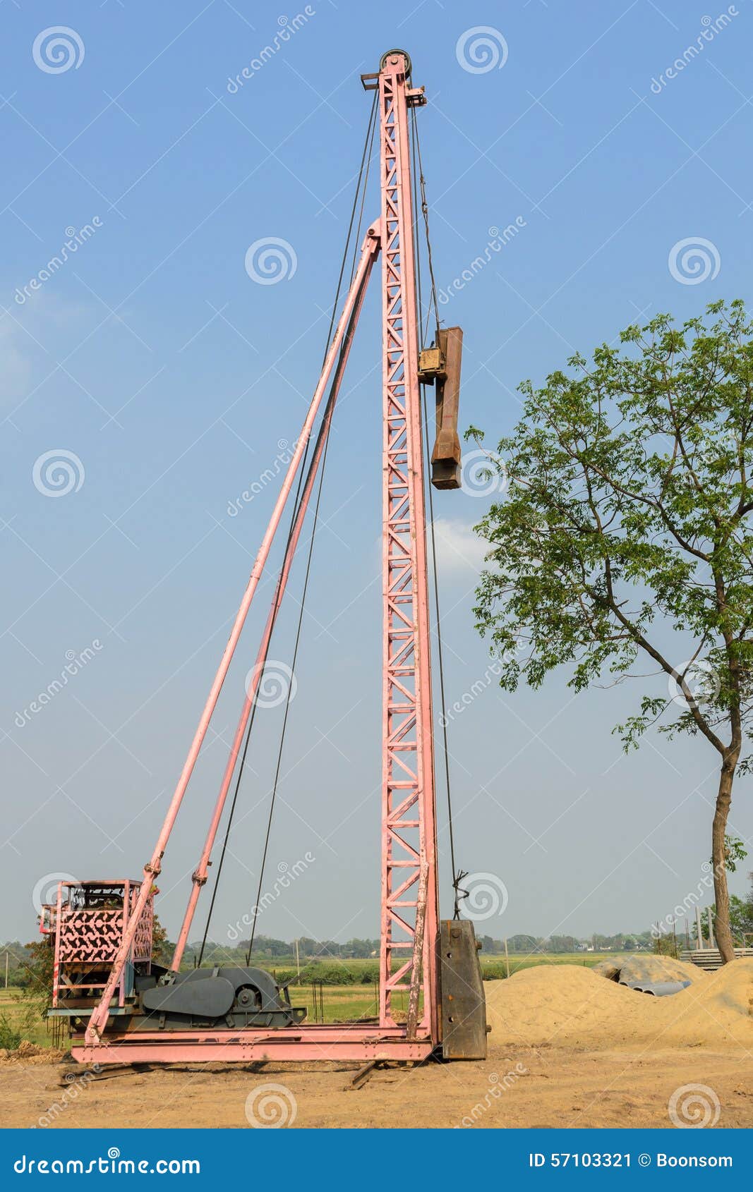 Pile driver machine stock image. Image of pink, materials - 57103321