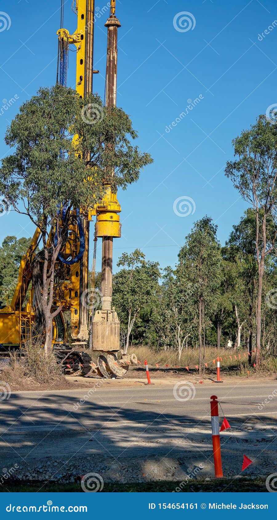 Pile Driver Machinery To Construct Bridge Foundations Stock Image ...