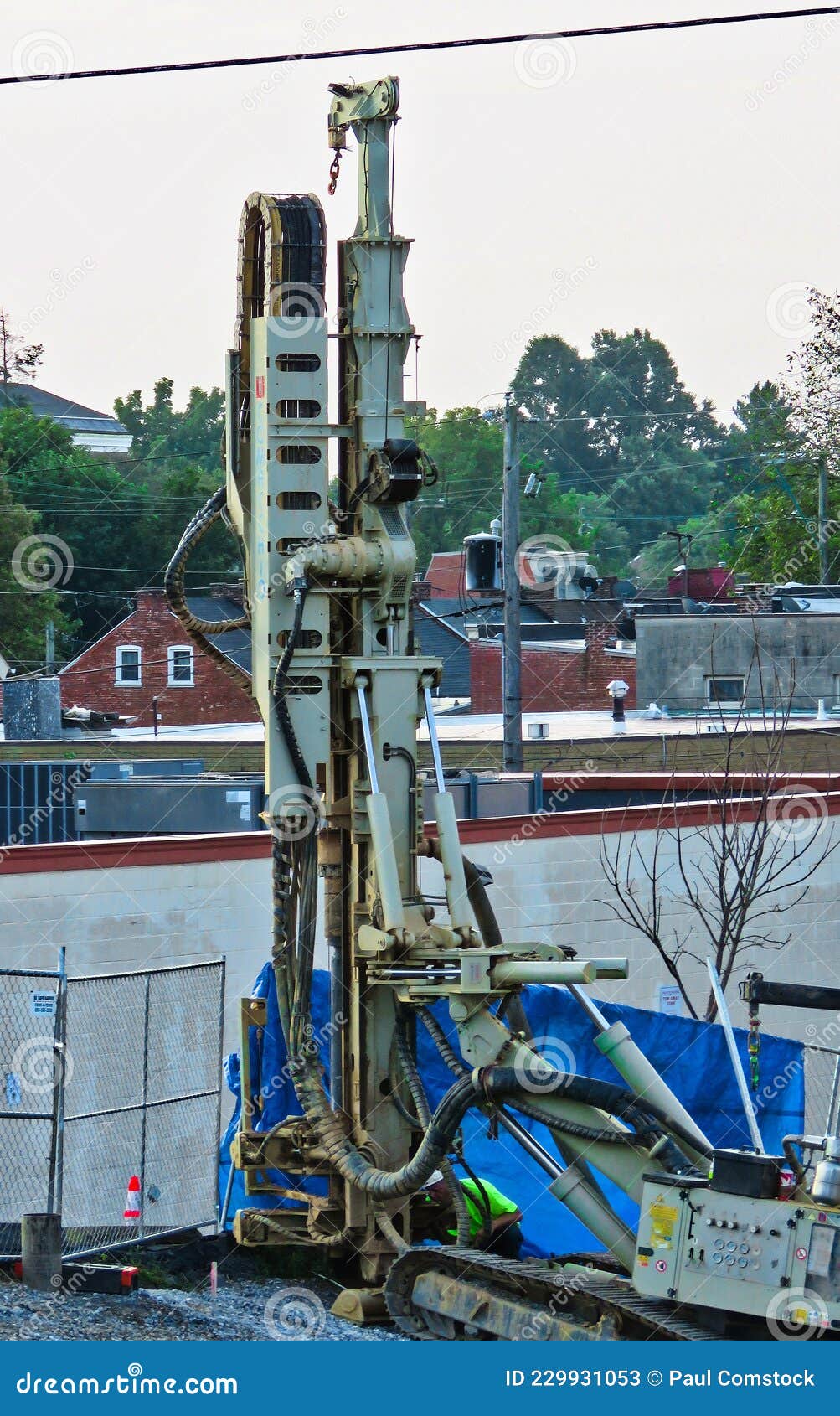 Pile Driver at Work on a Construction Site. Stock Image - Image of work ...