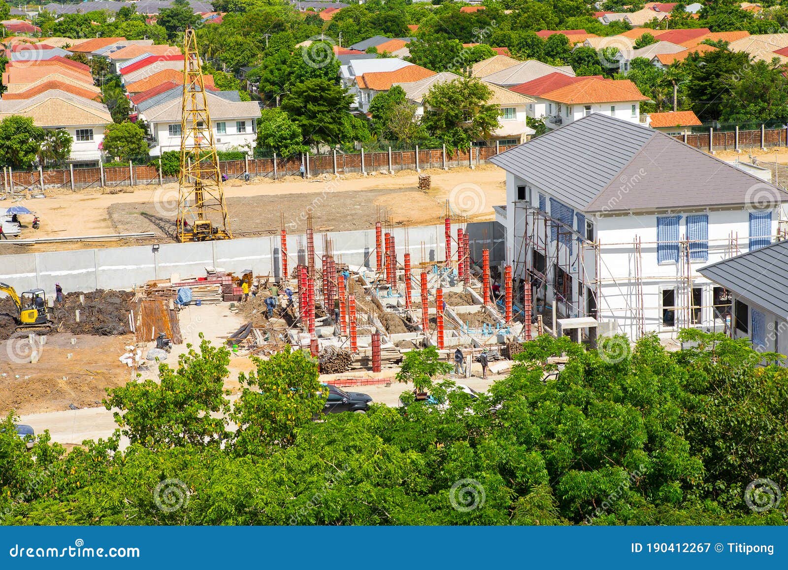 Pile Driving Machine With Reinforced Concrete Piles At Jetty Con ...