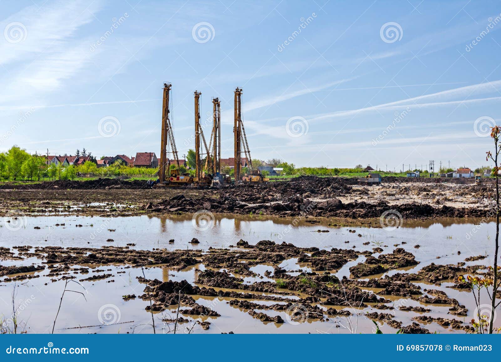 Pile Driving Machine in Construction Site. Stock Photo - Image of group ...