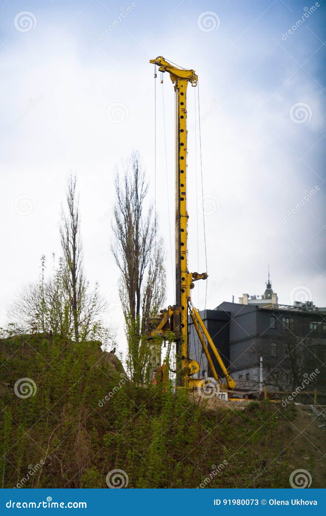 Pile Driving Machine at Construction Site. Vertical Shot Stock Image ...