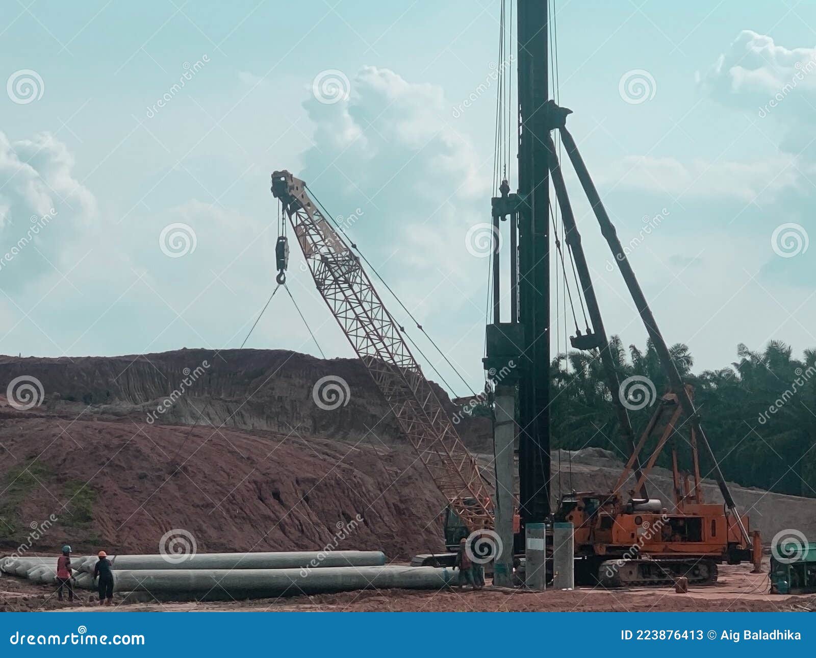 Pile Driving Machine On A Construction Site Stock Image | CartoonDealer ...