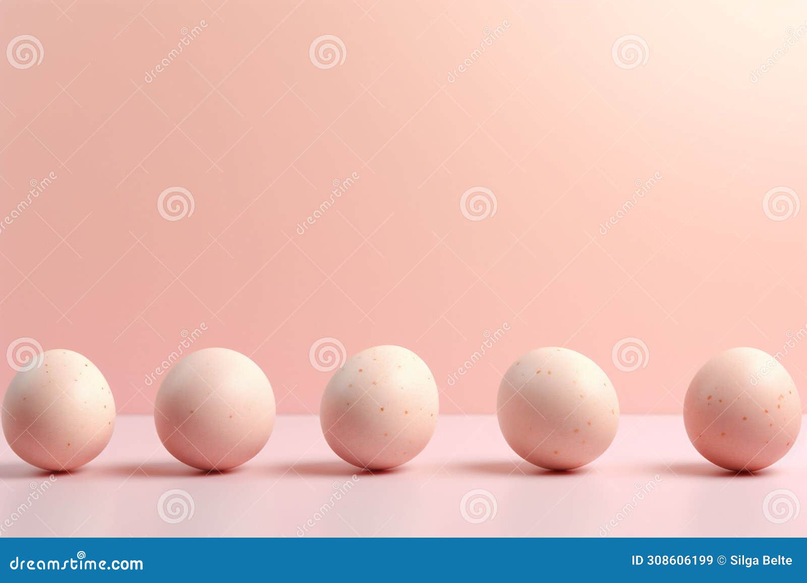 Five Easter Eggs in Peach Fuzz Colour in Row on Peach Colour Surface ...