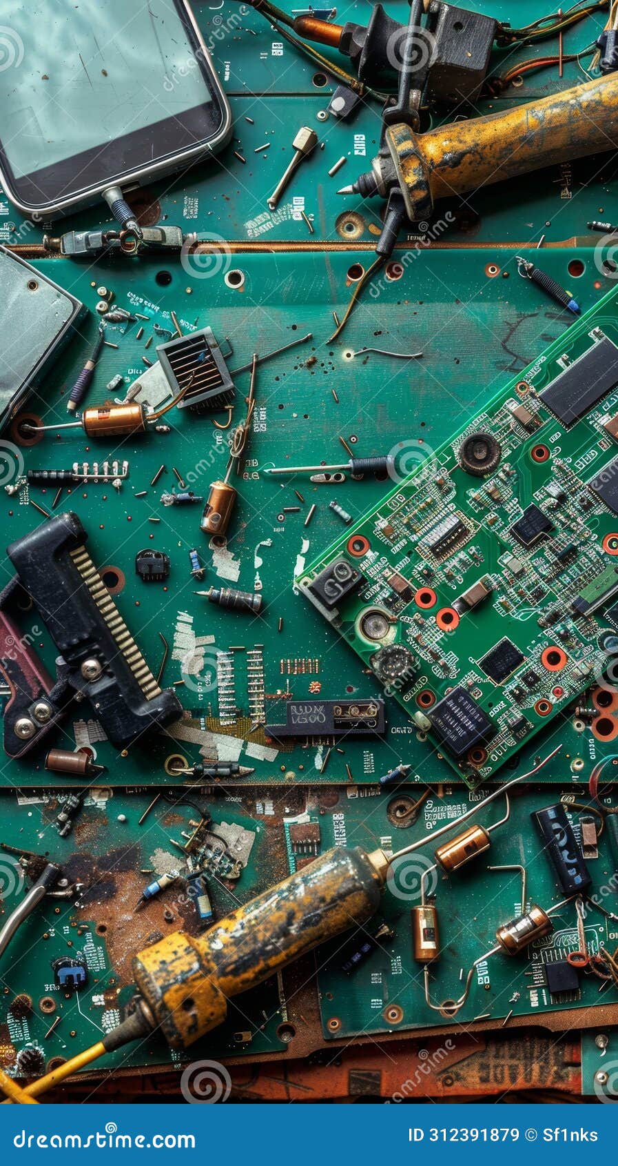 A Pile of Electronic Parts and Tools on a Table. Scene is One of ...