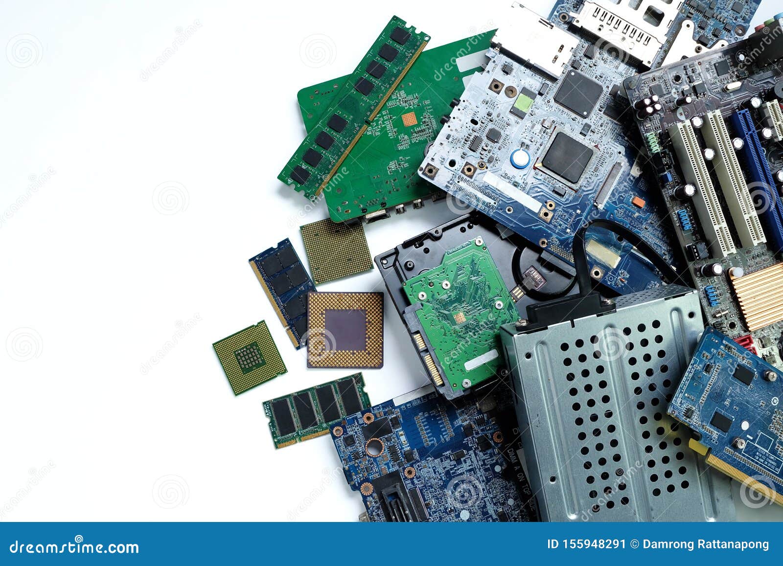 Pile of Electronic Waste, Motherboard Computer and Cpu Microchips ...