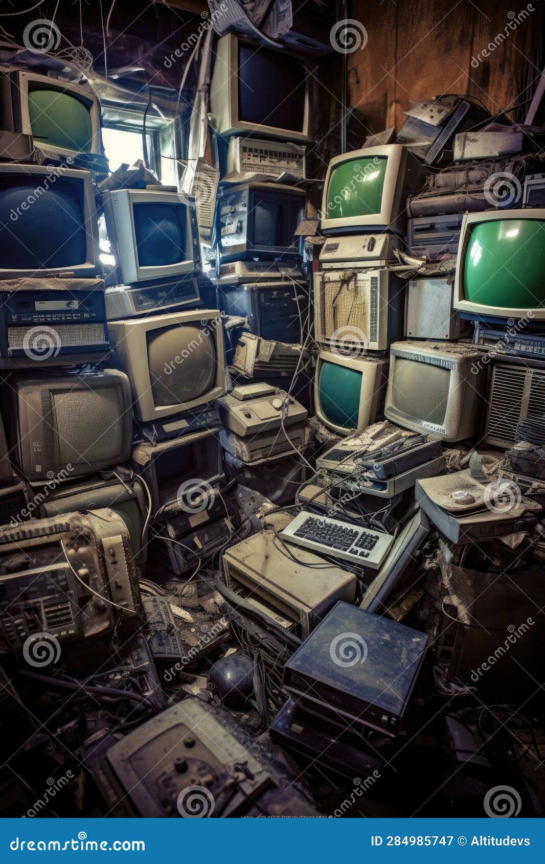 Pile of Electronic Waste, Old Computers and Devices Stock Illustration ...