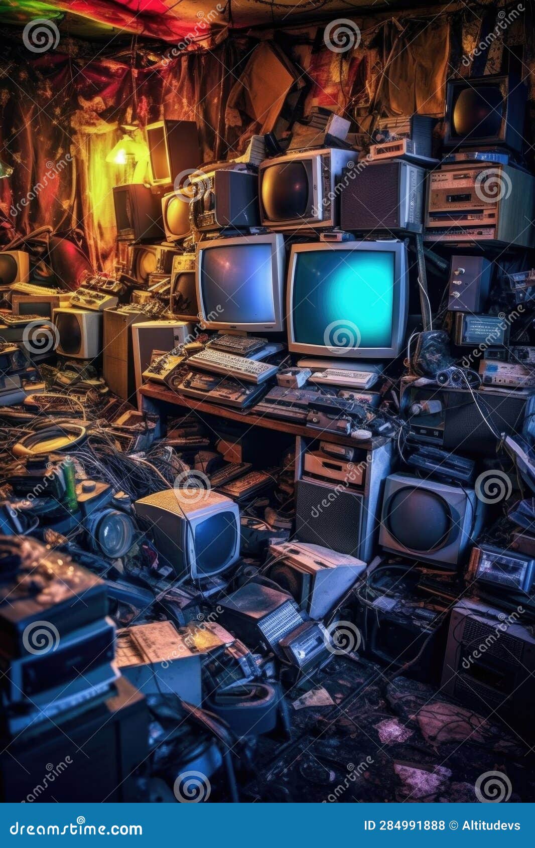 Pile of Electronic Waste, Old Computers and Devices Stock Illustration ...