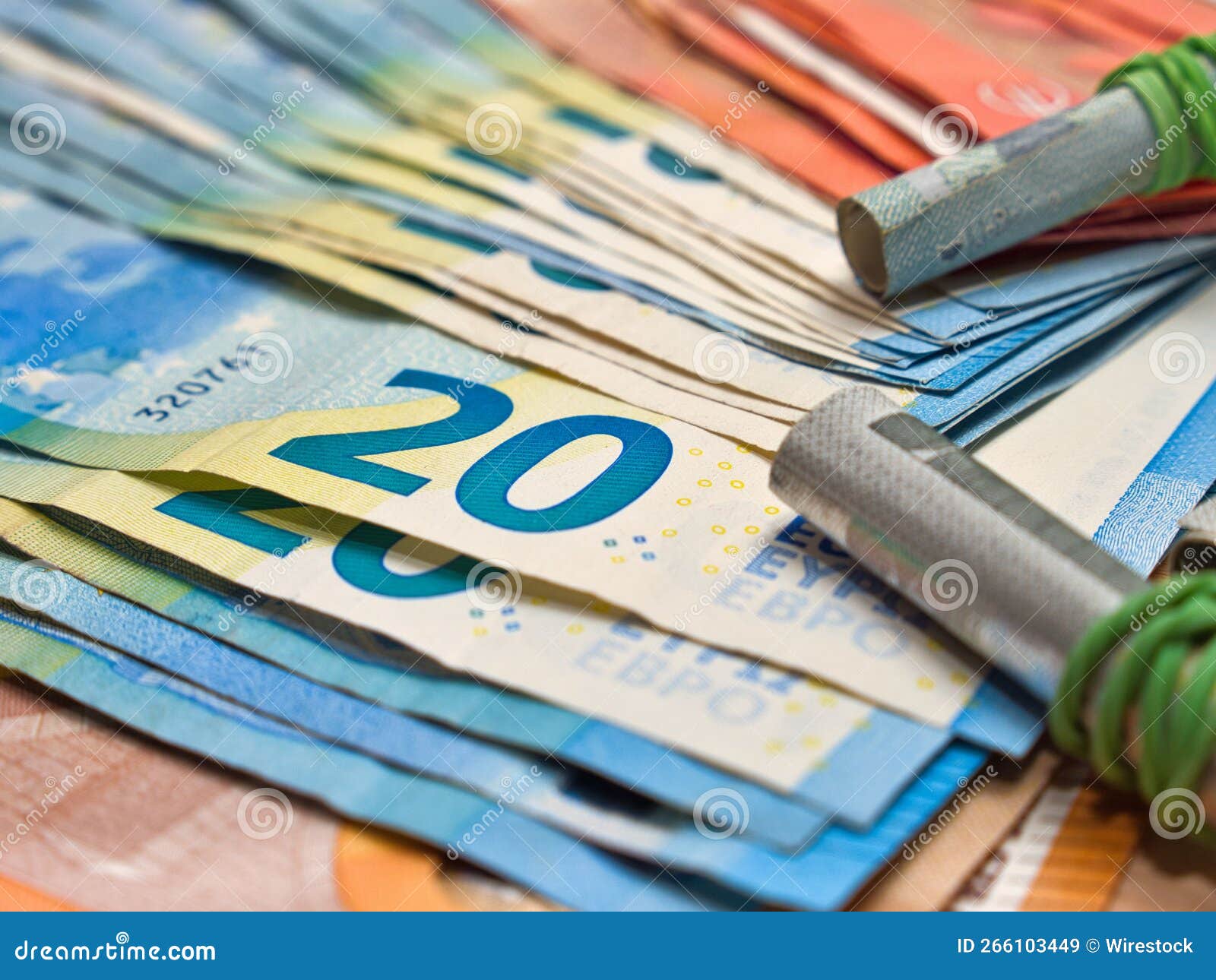 Pile of Euro Banknotes Where the Plane of Focus is on the Twenty Euro ...