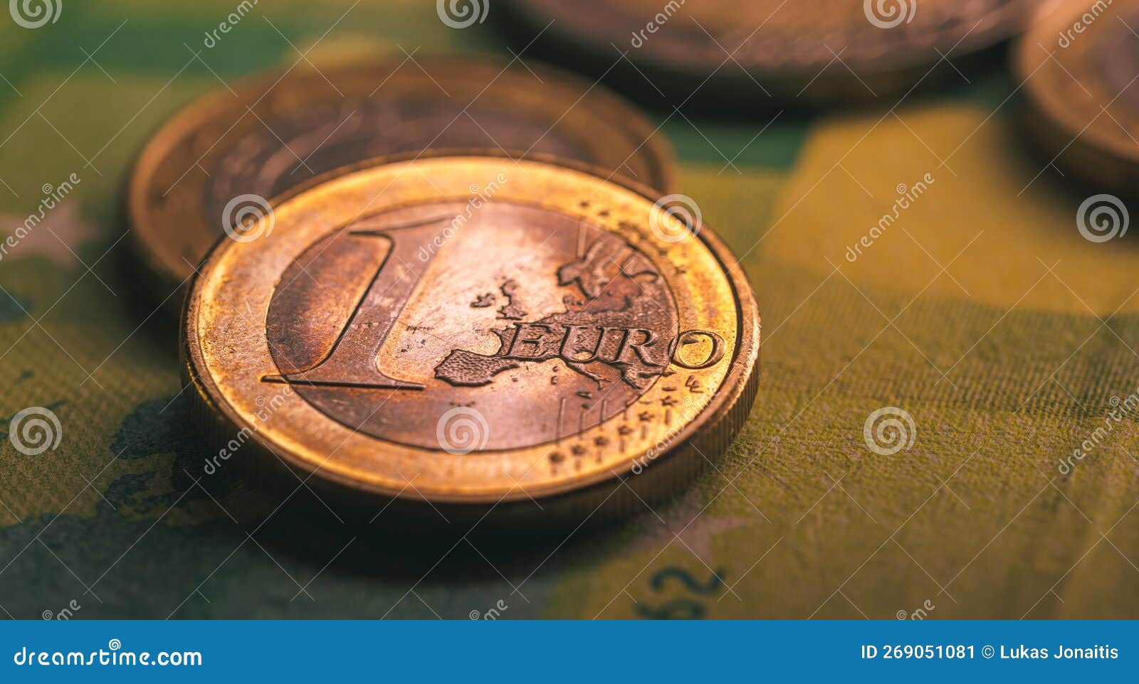 Pile of Euro Coins on Euro Notes Stock Image - Image of background ...