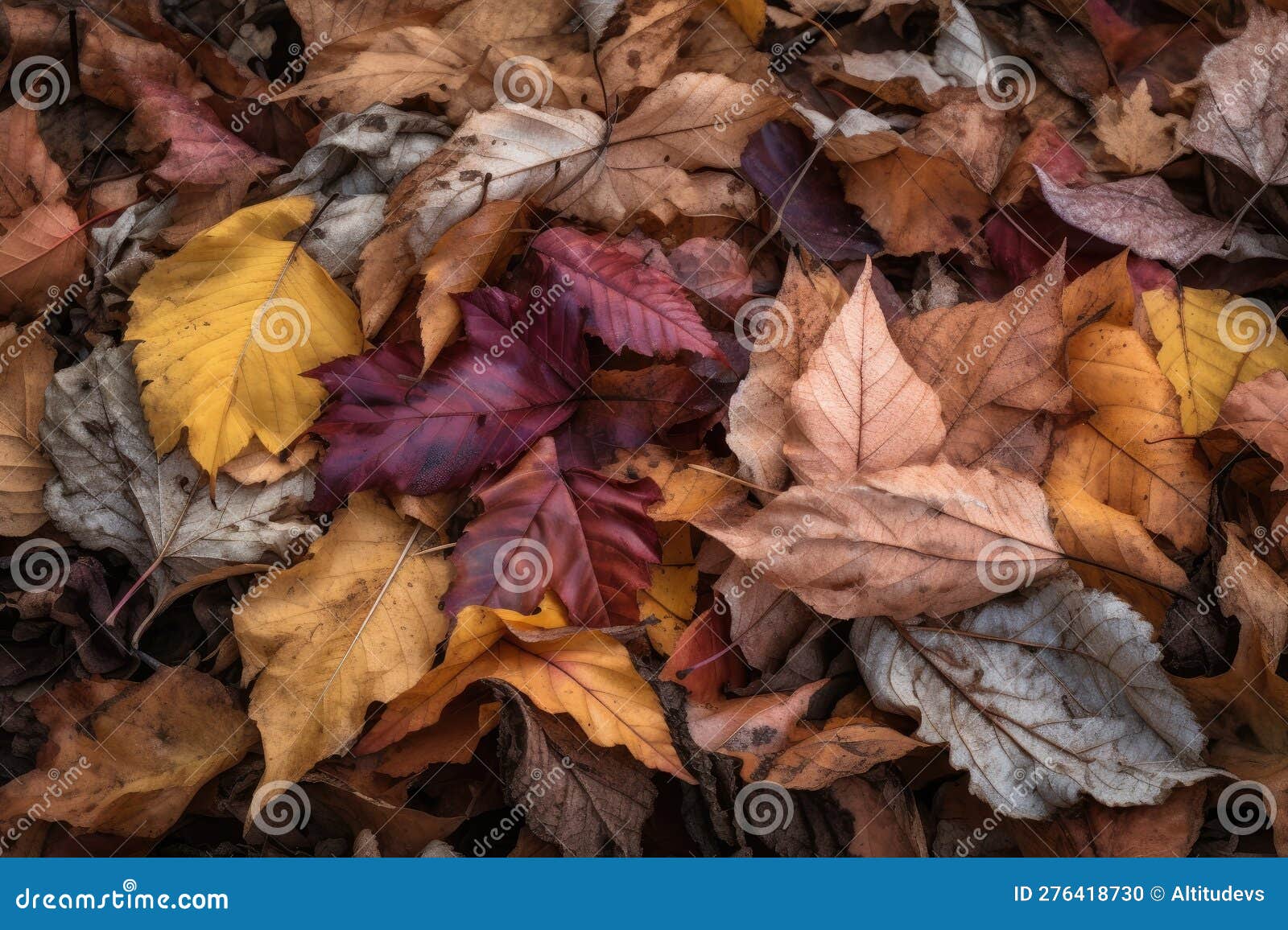 Pile of Fallen Leaves, with Each Leaf Showing Different Shades and ...