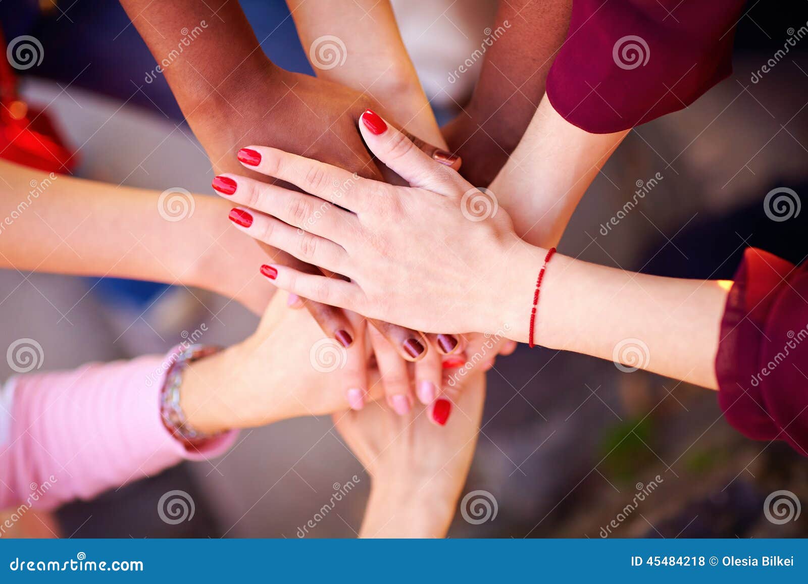 Pile Female Multiethnic Hands Union Sign Stock Photos - Free & Royalty ...
