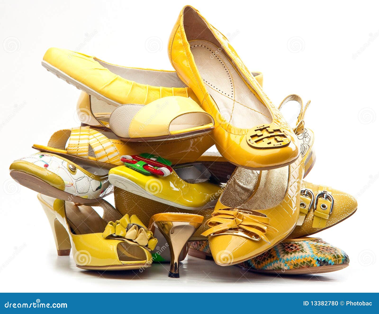 Pile of Female Yellow Shoes Stock Photo - Image of piled, cocktail ...