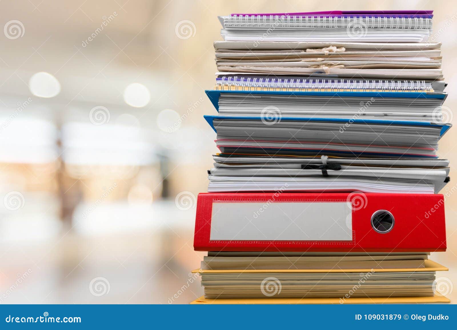 Pile of Files in Folders on Table on Blurred Stock Image - Image of ...