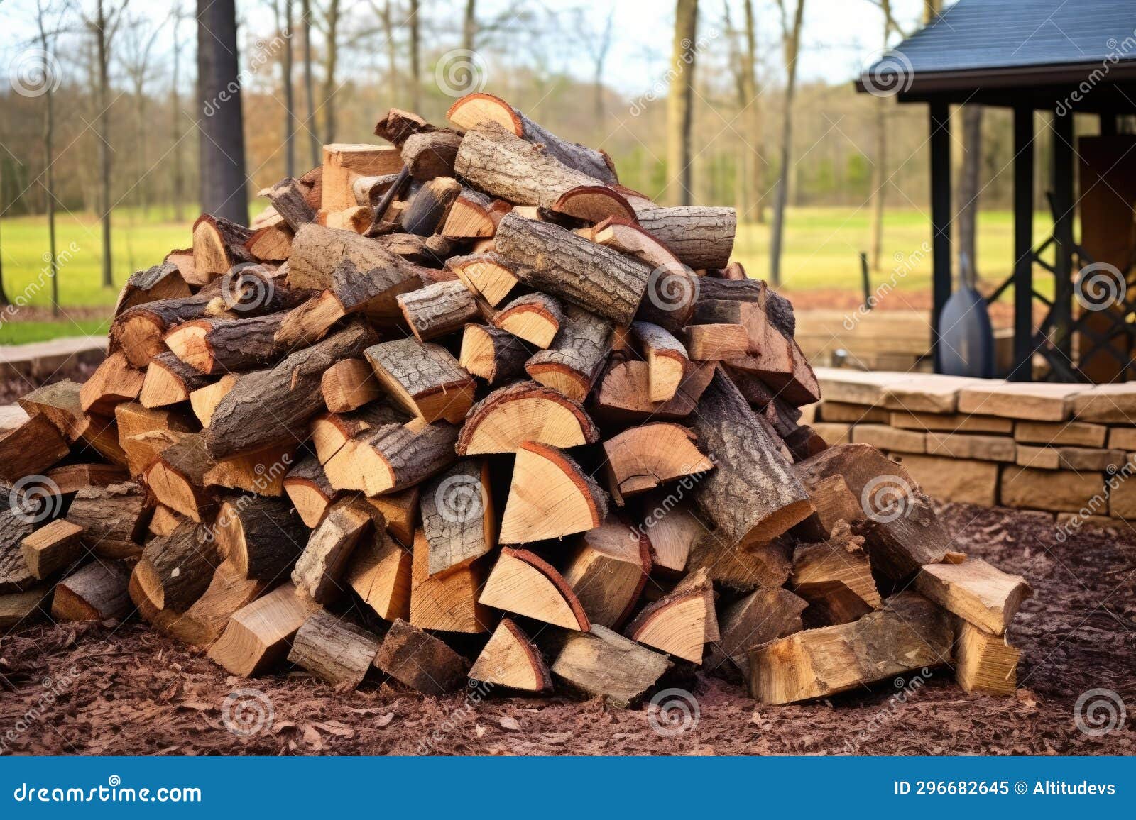 Pile of Firewood Next To an Empty Fire Pit Stock Image - Image of pile ...