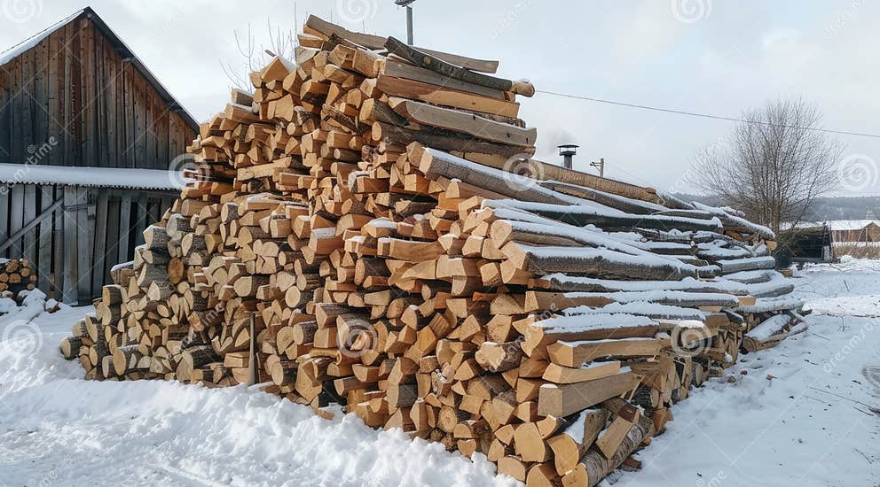 Pile of Firewood in Snowy Setting Stock Illustration - Illustration of ...