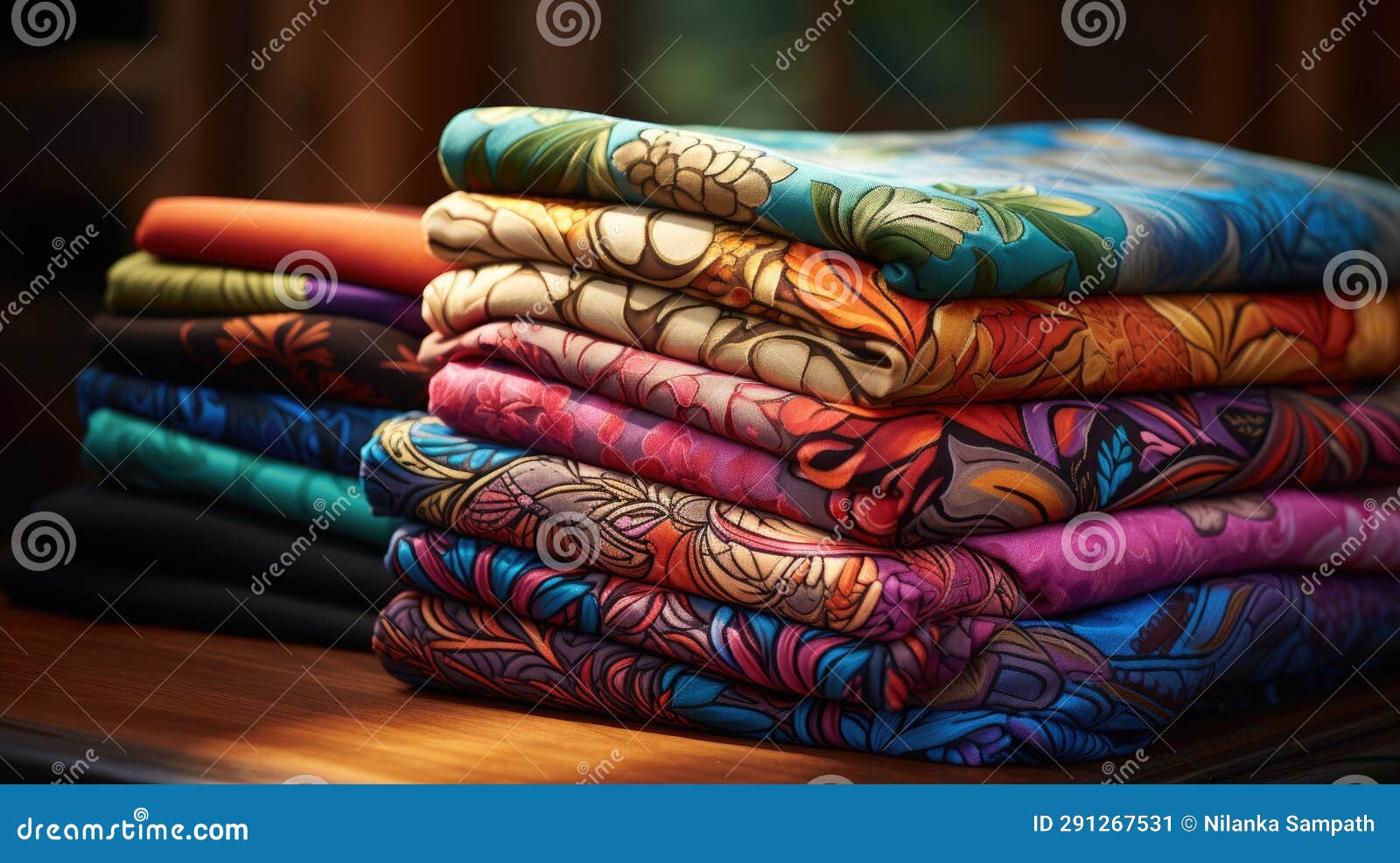 Pile Folded Multicolored Batik Clothes on a Tabletop. Generative Ai ...