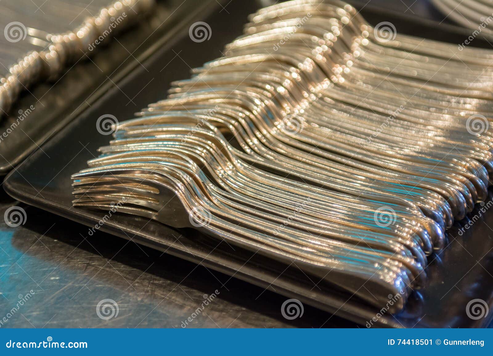 Pile of Fork on a Tray Prepare for Event or Party Stock Image - Image ...
