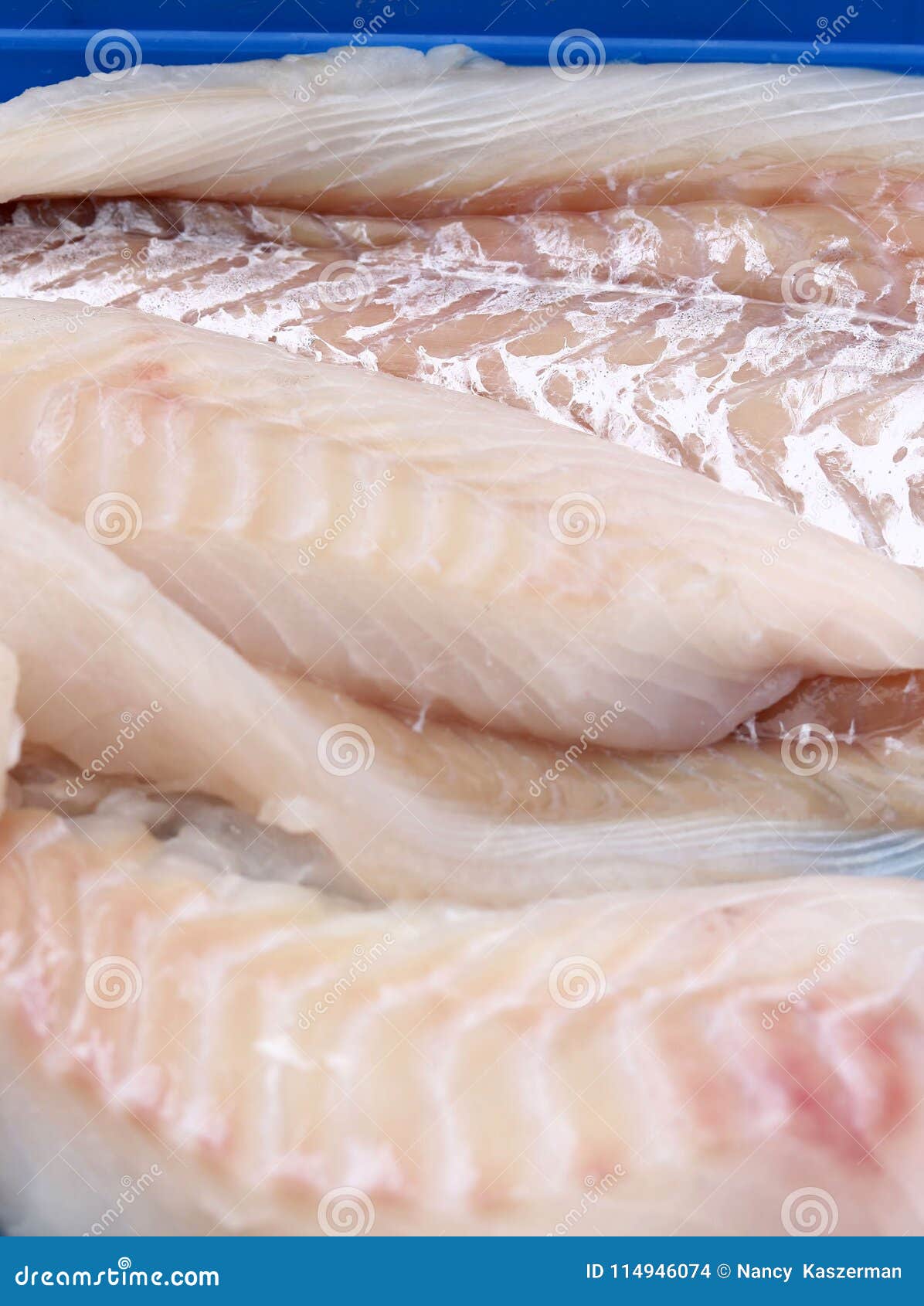 Codfish Filets on at Fish Market Stock Photo - Image of cellophane ...