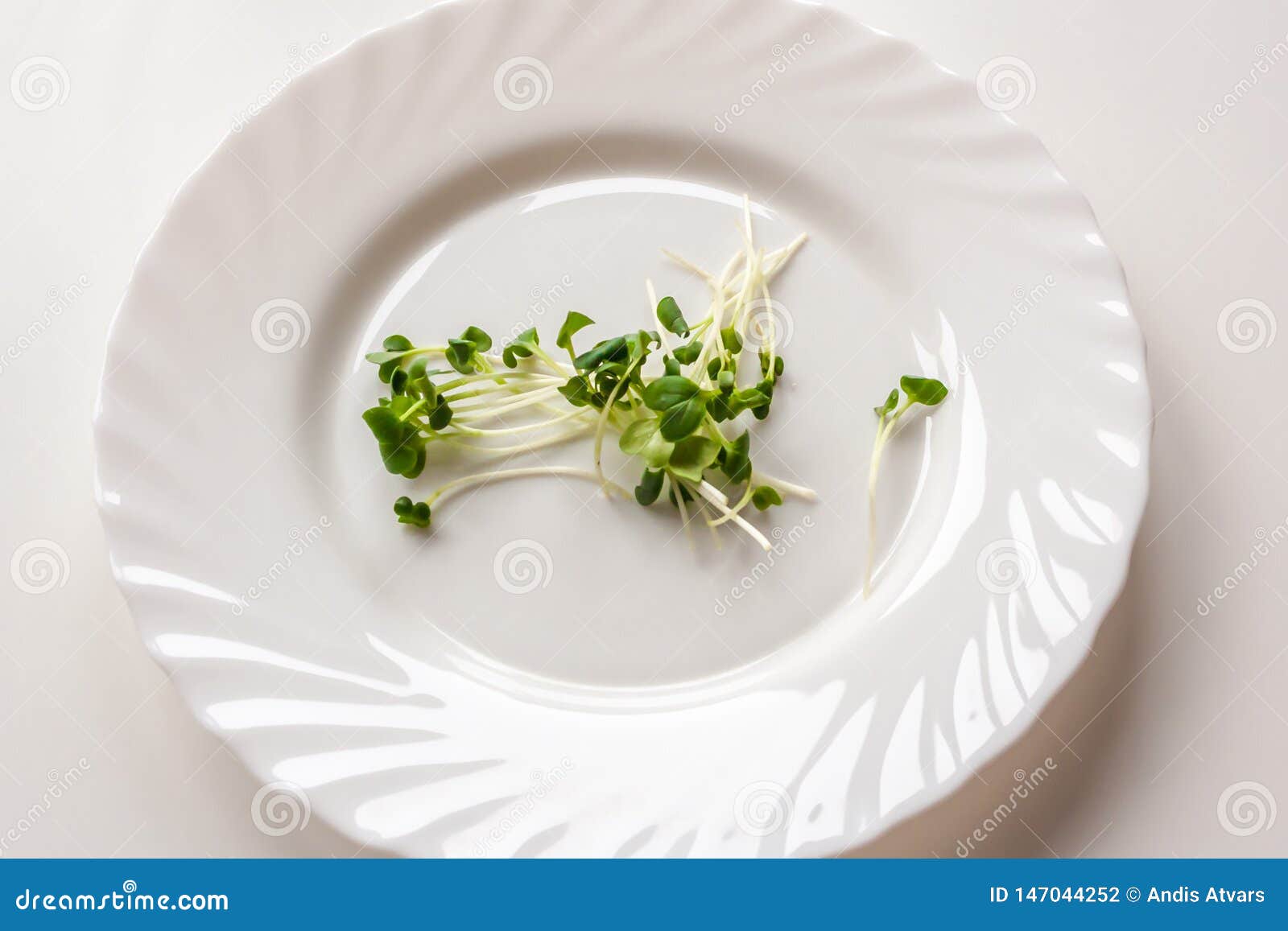 A Pile of Fresh Radish Sprouts or Kaiware Daikon on White Dish. Vegan ...