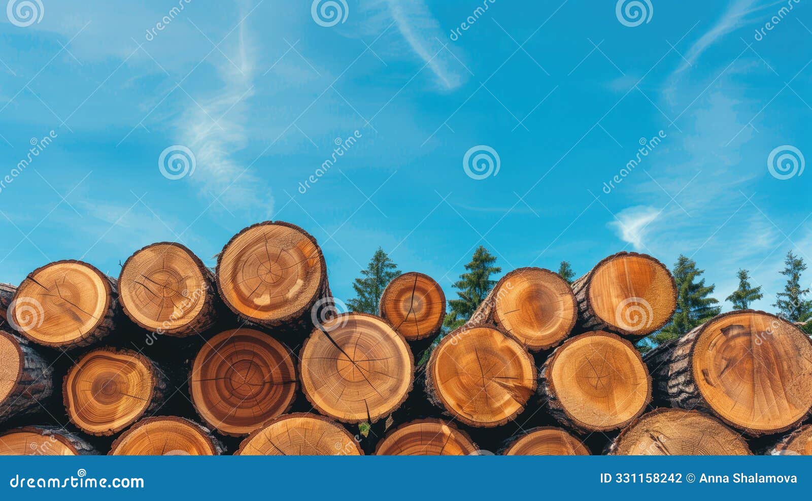 Pile of Freshly Cut Timber Logs Stacked Under a Bright Blue Sky with ...